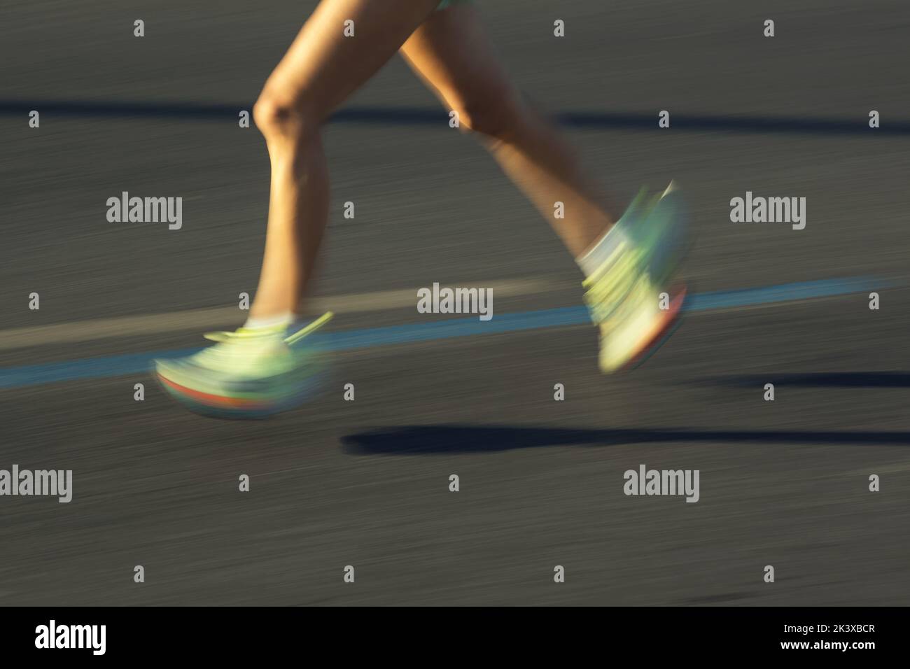 Close up shot feet with motion blur of the Competitors running in the ...