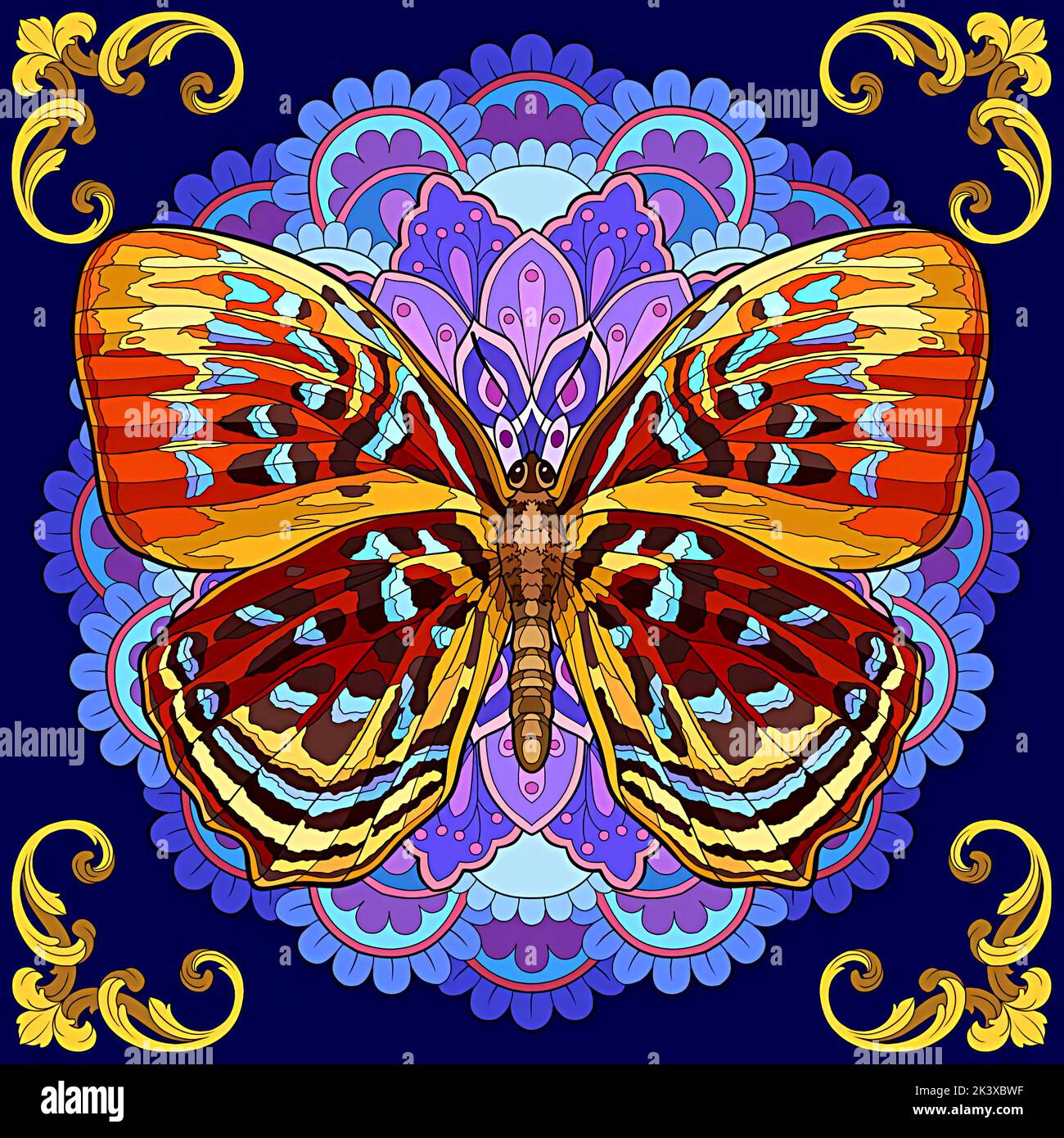 picture of a butterfly and a blue mandala Stock Photo - Alamy