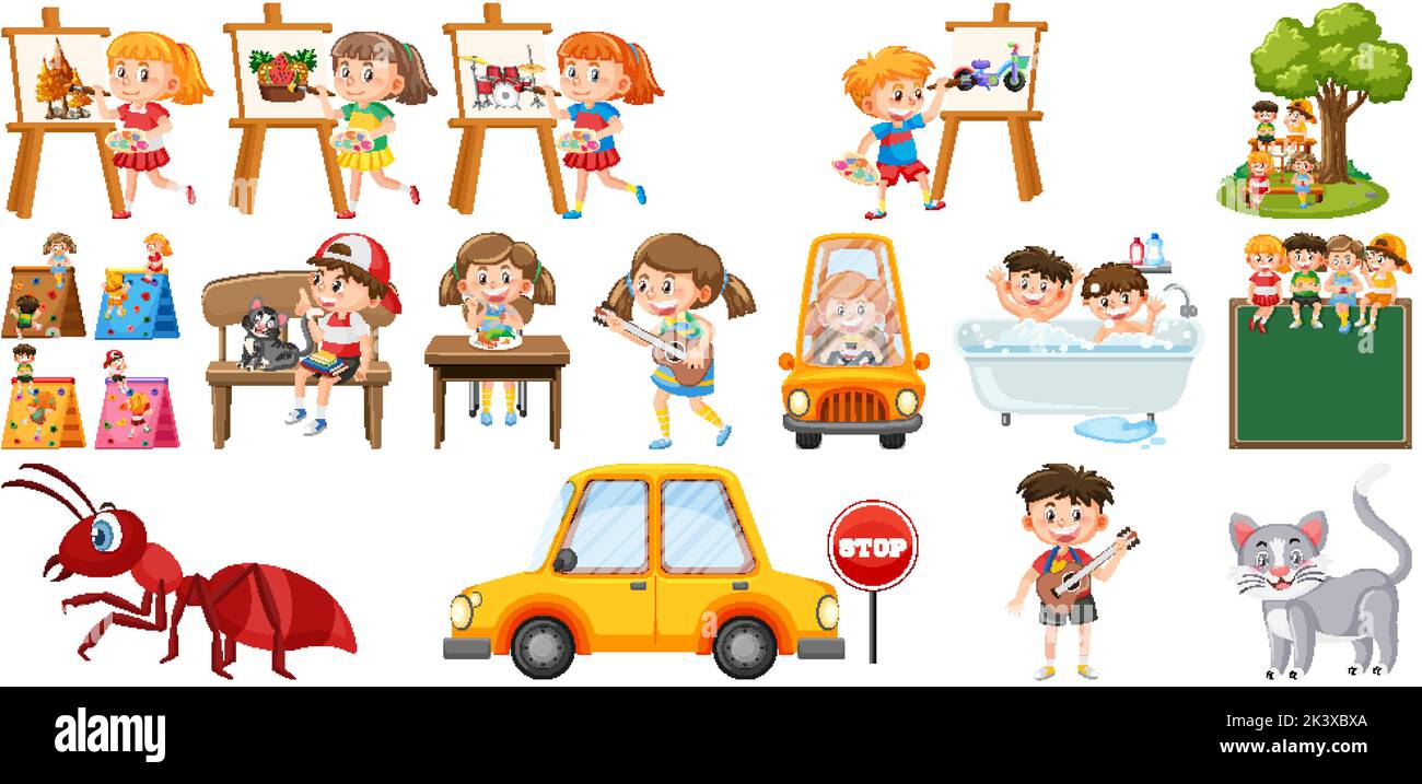 Set of cute kids and objects illustration Stock Vector Image & Art - Alamy