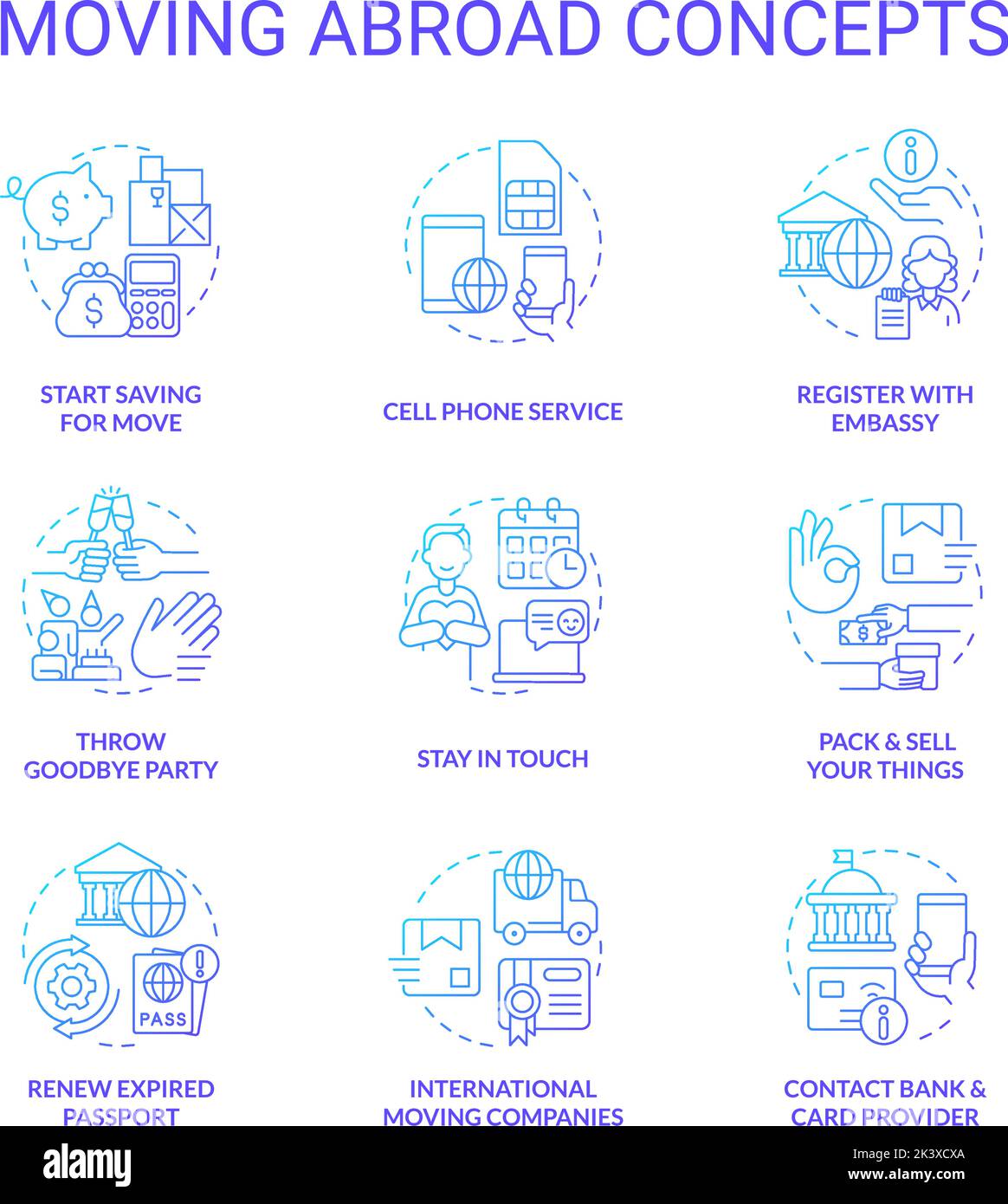 Moving abroad blue gradient concept icons set Stock Vector Image & Art ...