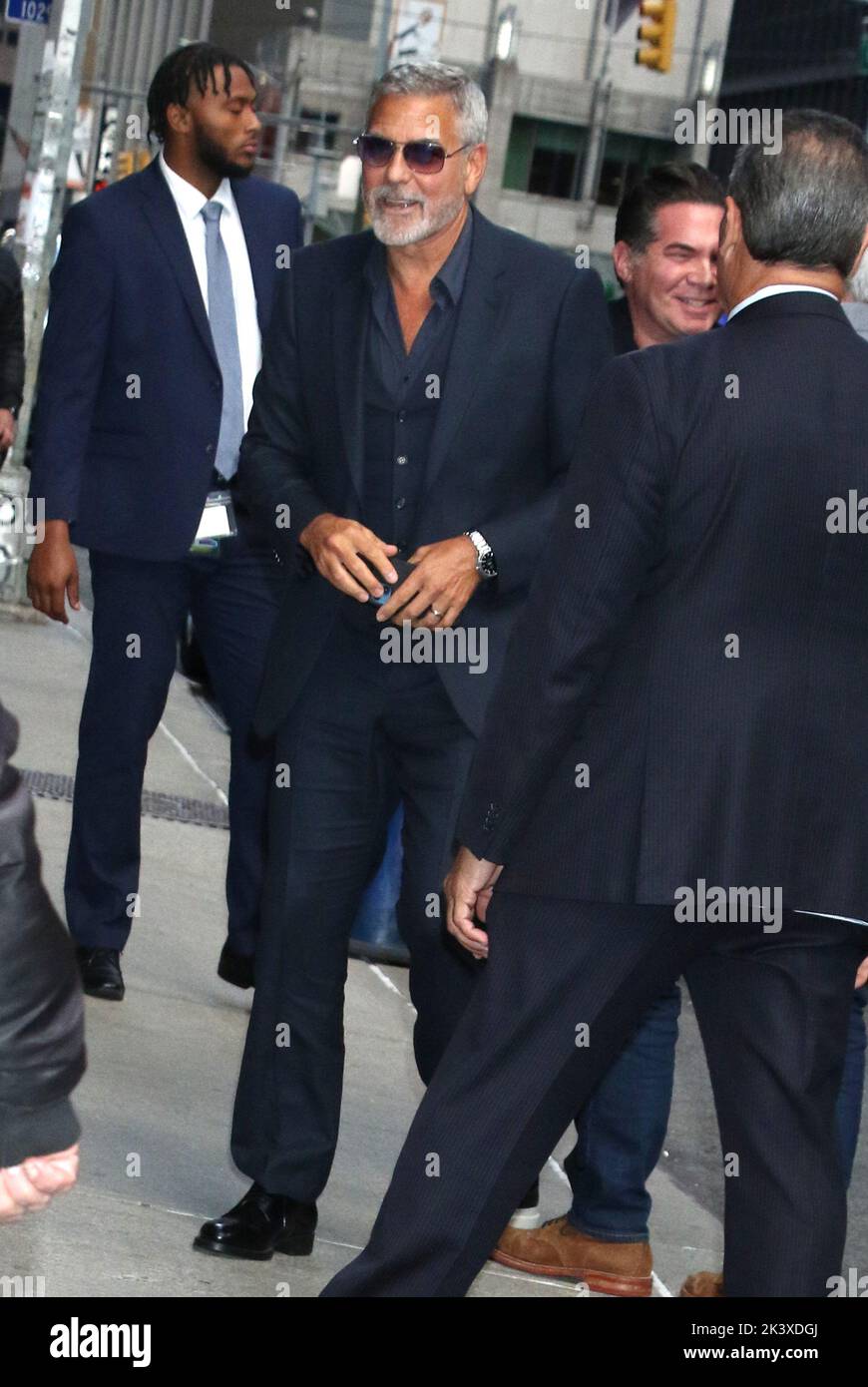 New York, NY, USA. 28th Sep, 2022. George Clooney stops to greet Radio ...