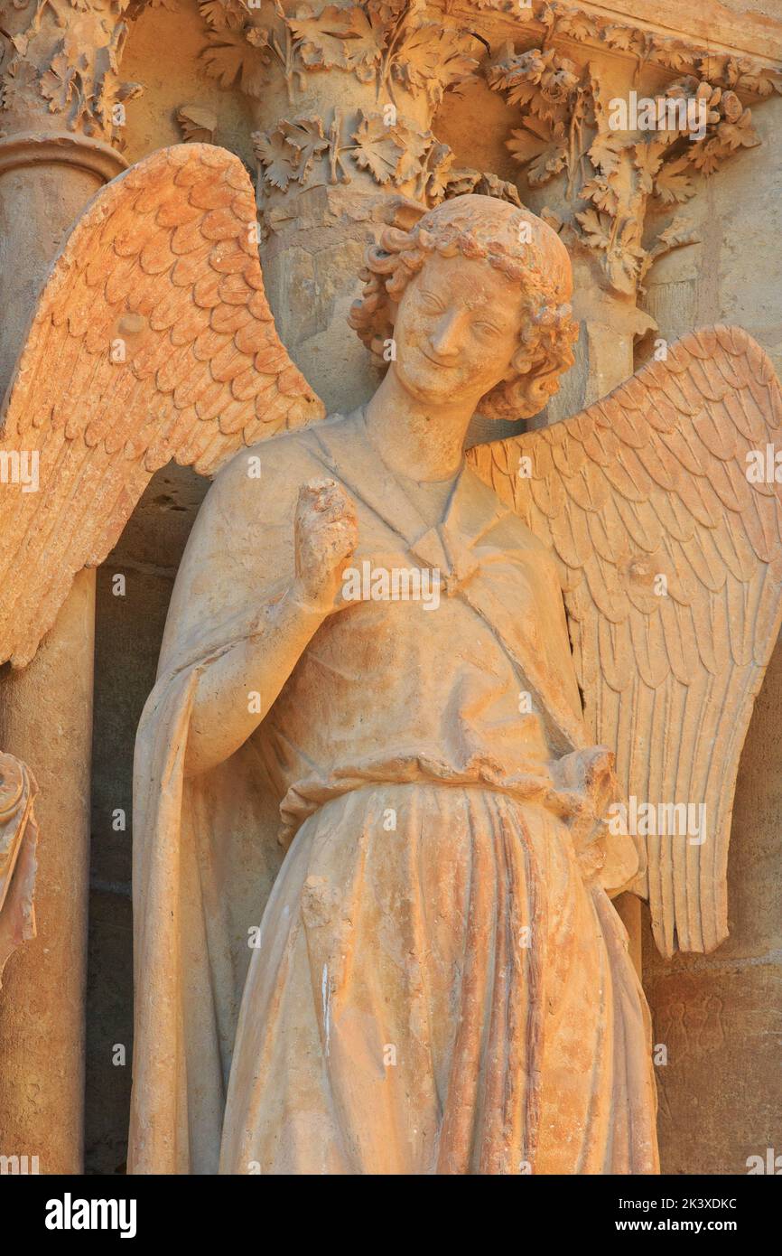The Smiling Angel (Smile of Reims), carved between 1236-1245, on the ...