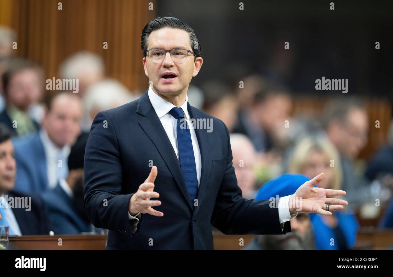 Conservative leader Pierre Poilievre rises during Question Period ...