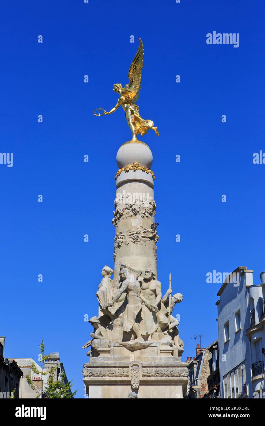 Gilded statue of an angel on top of the Subé Fountain (1906) at Place ...