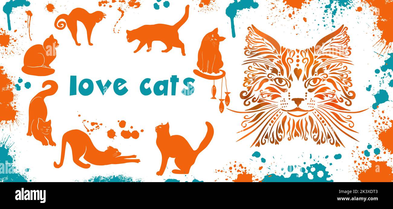 Design for a mug. I love cats. Vector illustration Stock Vector Image ...