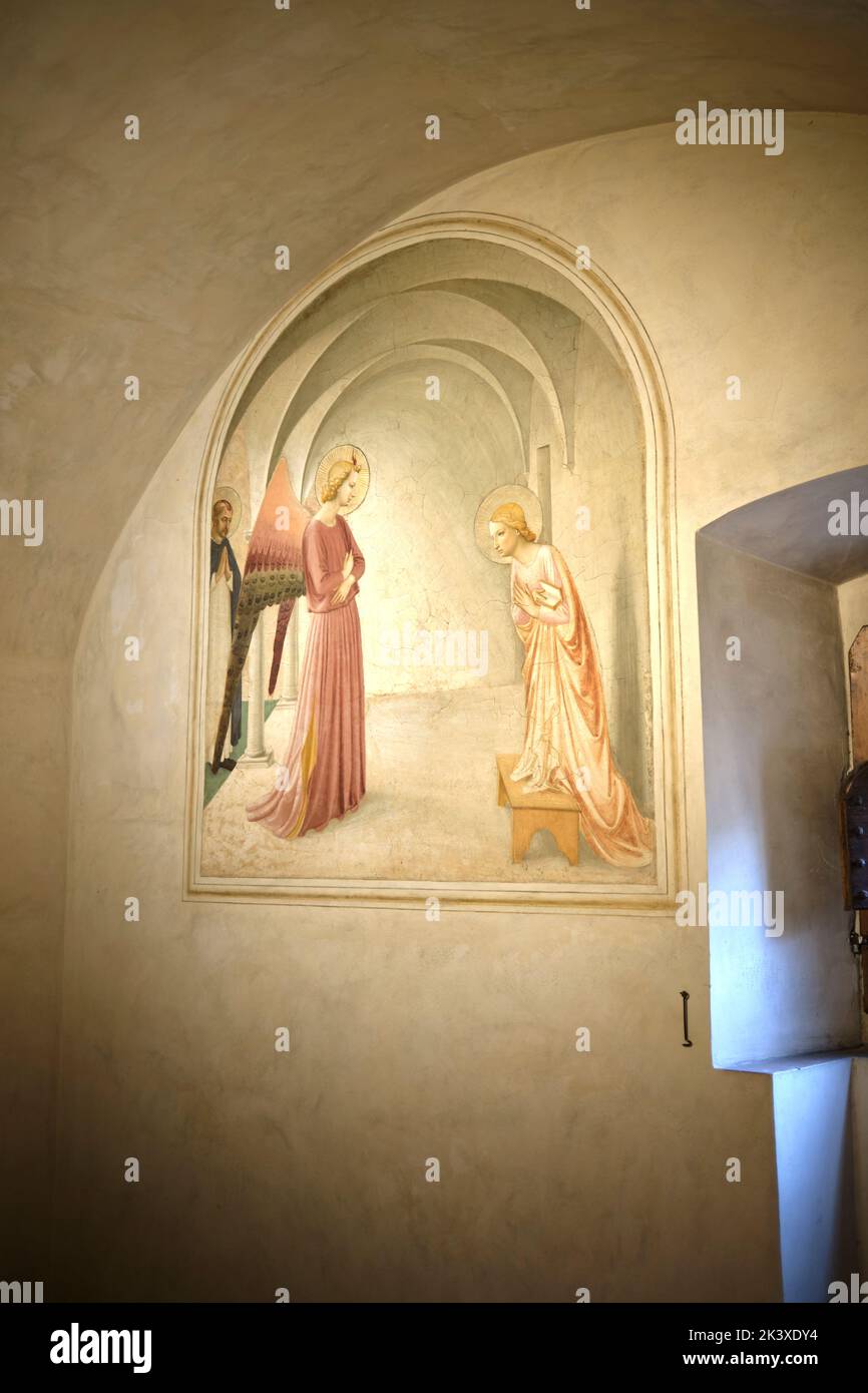 Annunciation Fresco by Fra Angelico in a monks cell in the Museum of San Marco in Florence Italy ...