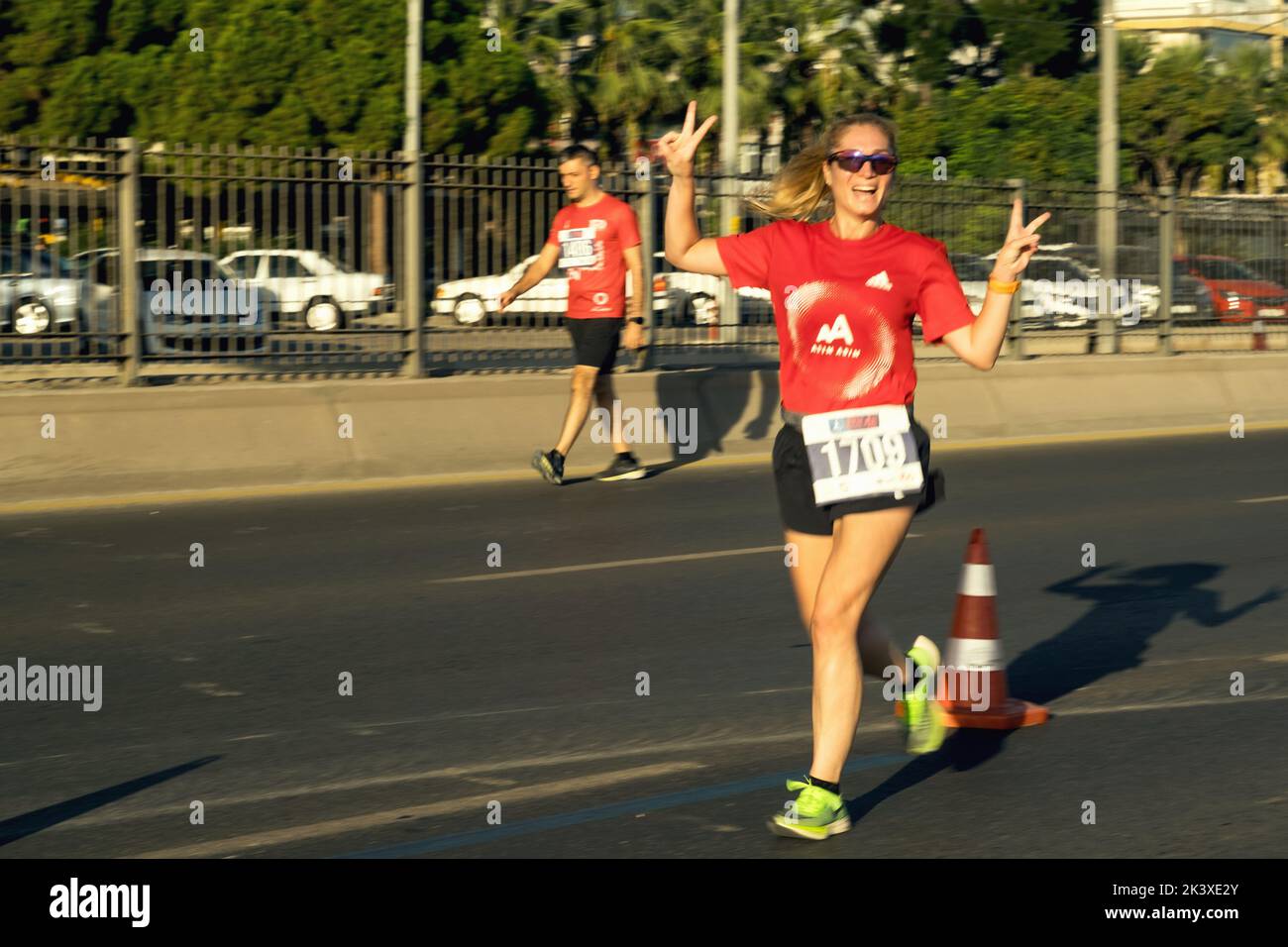 Izmir, Turkey - September 11, 2022: Running woman with motion blur in ...