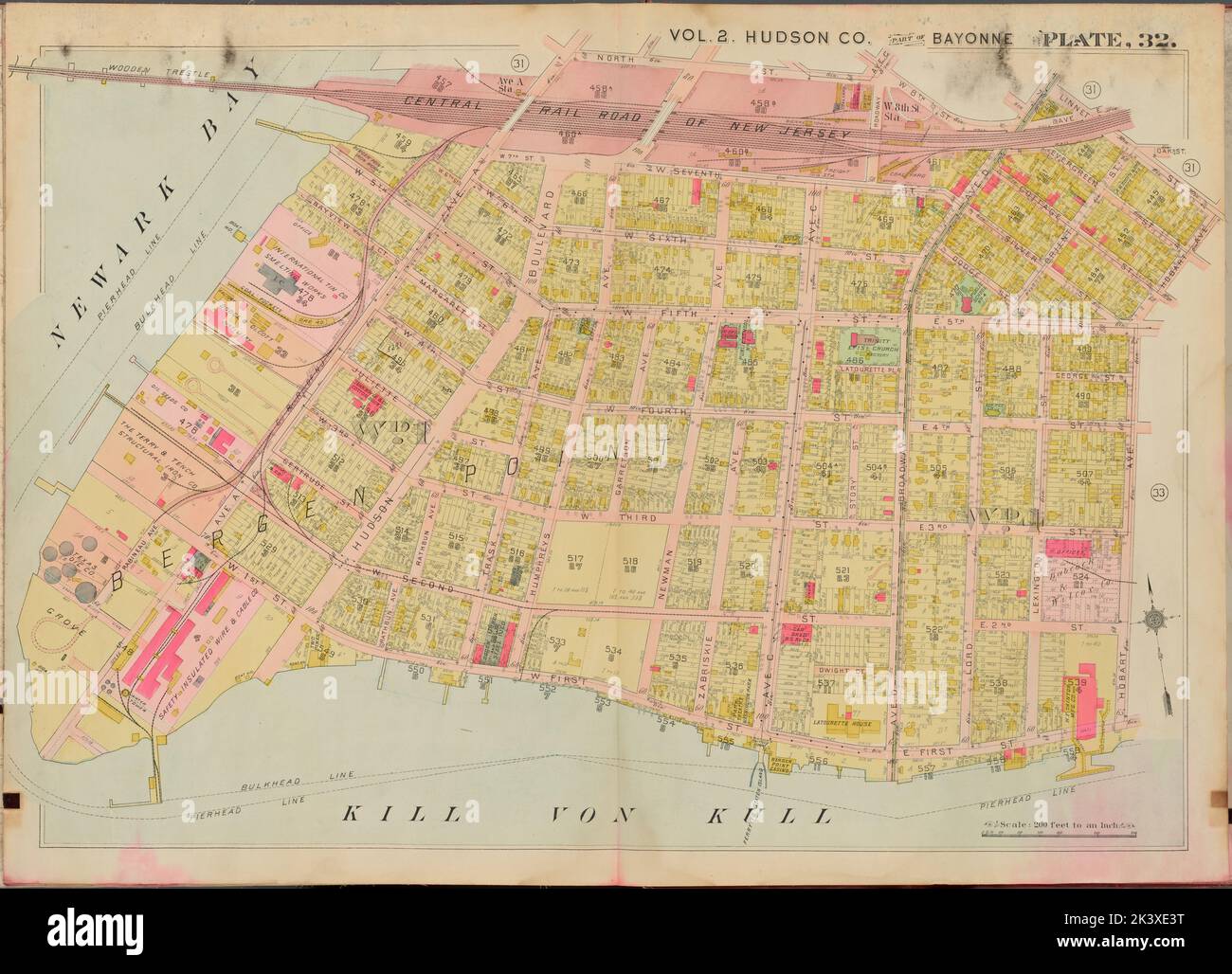 Hudson County, V. 2, Double Page Plate No. 32 Map bounded by Newark Bay ...