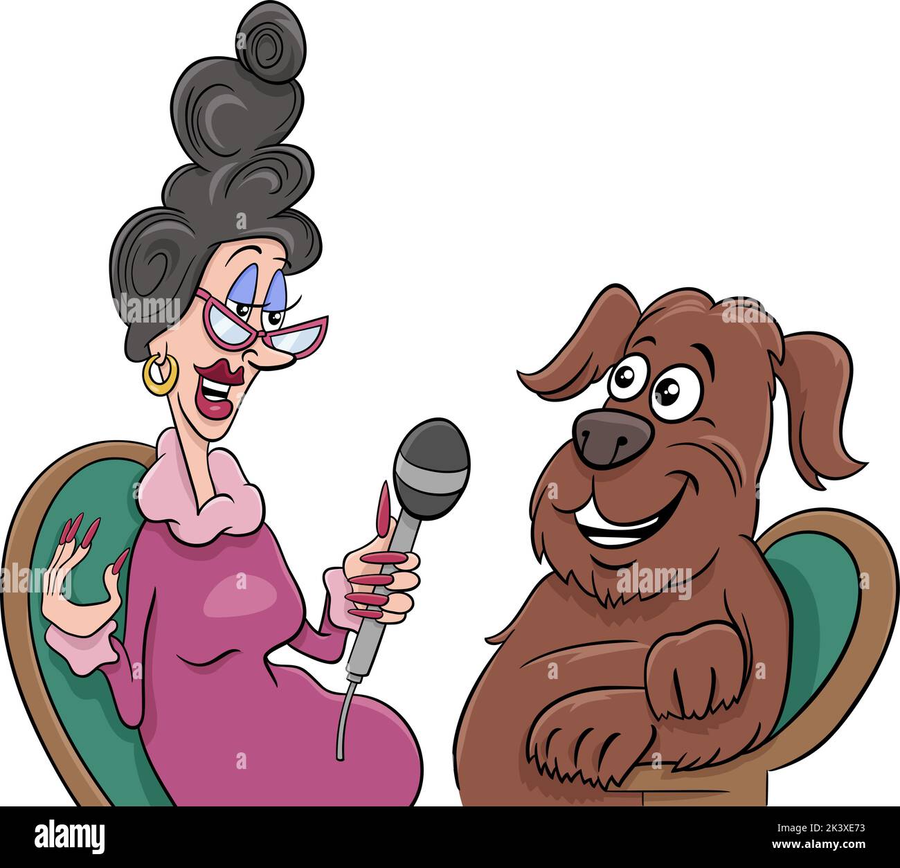 Cartoon illustration of the dog giving an interview to a journalist ...