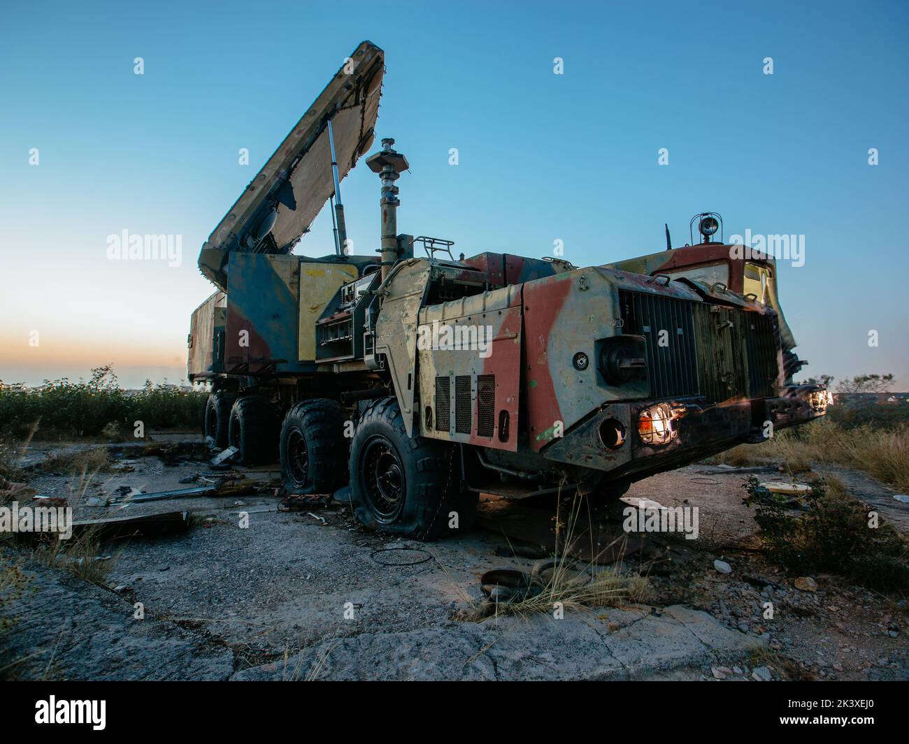 Old rusty broken Russian military vehicle at night Stock Photo - Alamy