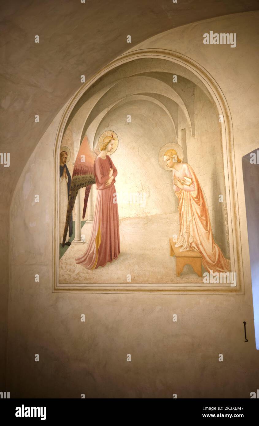 Annunciation Fresco by Fra Angelico in a monks cell in the Museum of San Marco in Florence Italy ...