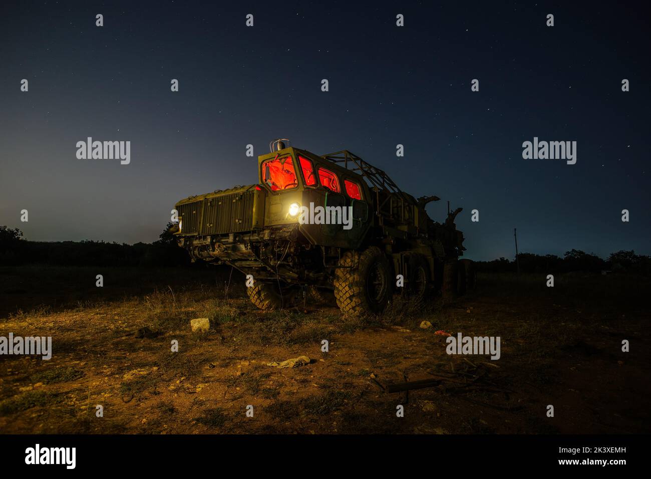 Old rusty broken Russian military vehicle at night Stock Photo - Alamy