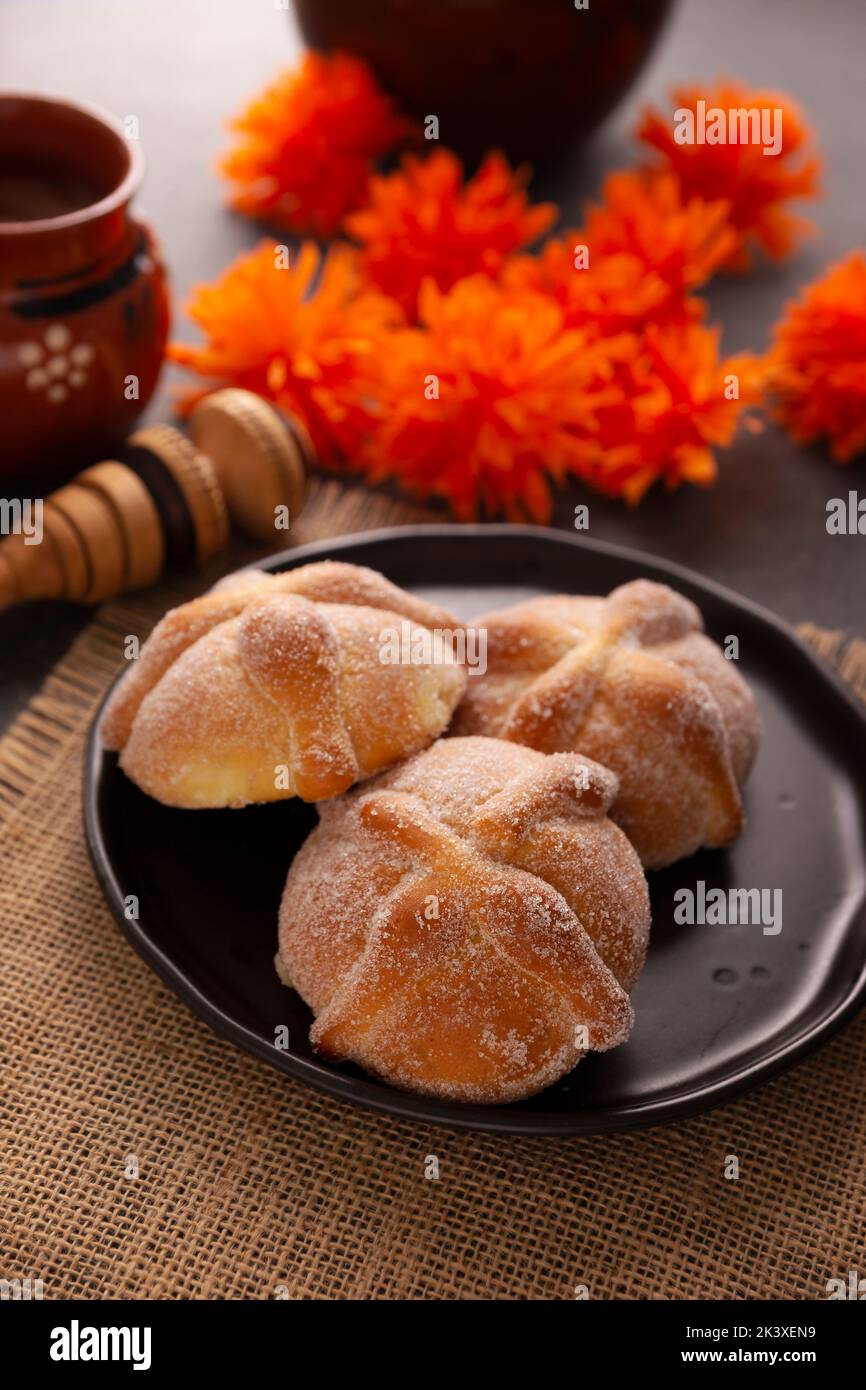 Pan de Muerto. Typical Mexican sweet bread that is consumed in the ...