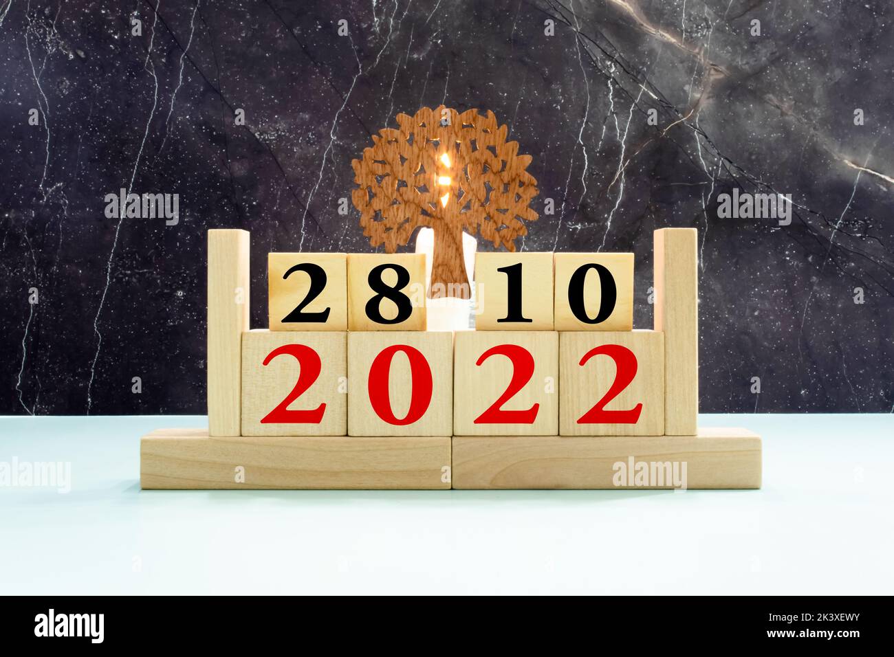 October 28 calendar date text on wooden blocks with copy space for ...