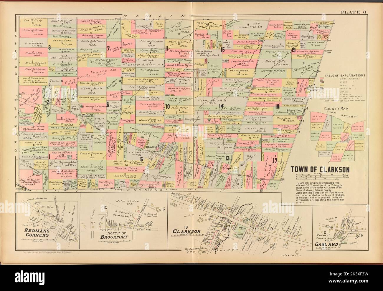 Monroe County, Double Page Plate No. 8 Map of town of Clarkson, Garland ...