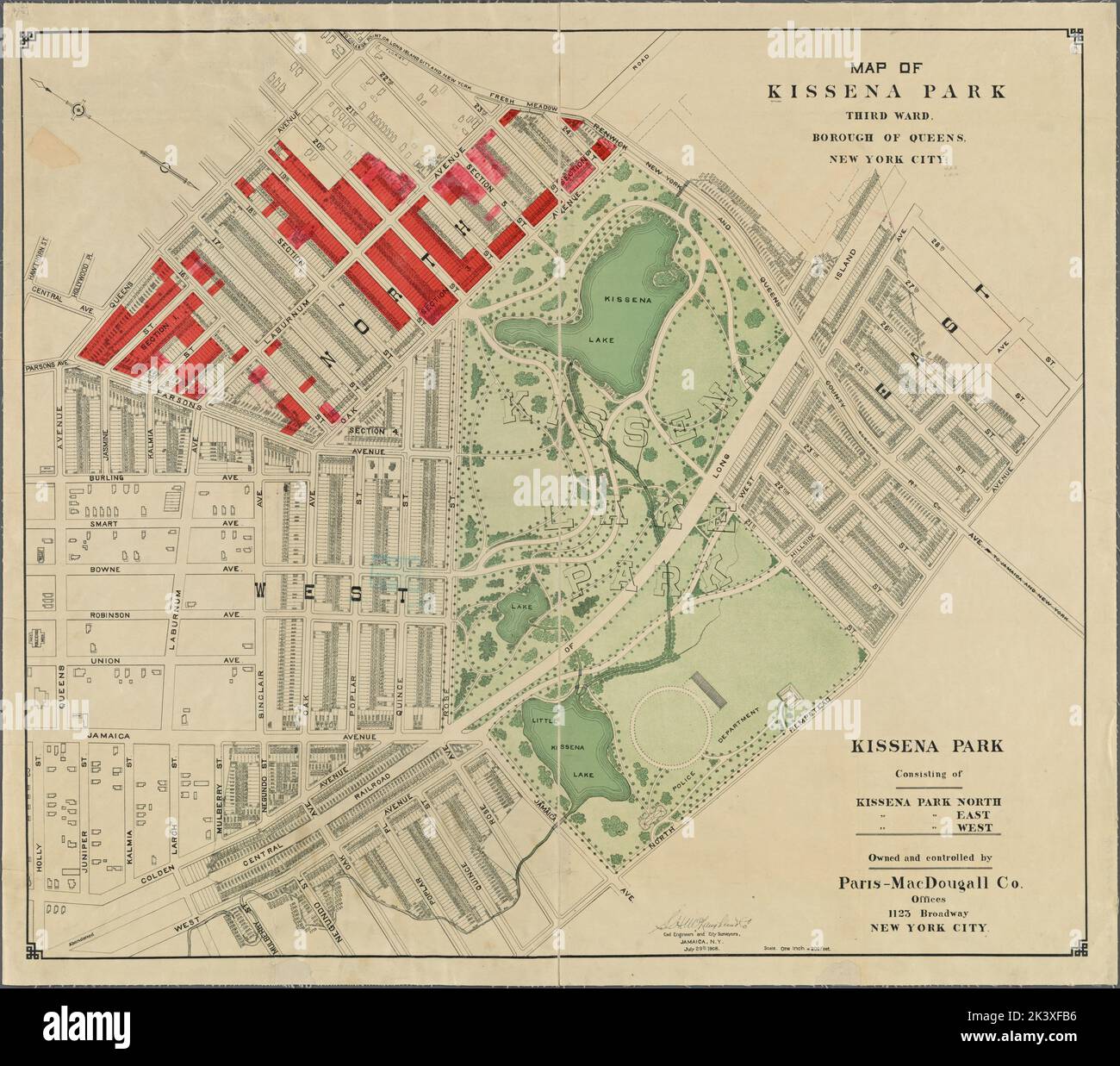 Map of Kissena Park, third ward, Borough of Queens, New York City. 1908 ...
