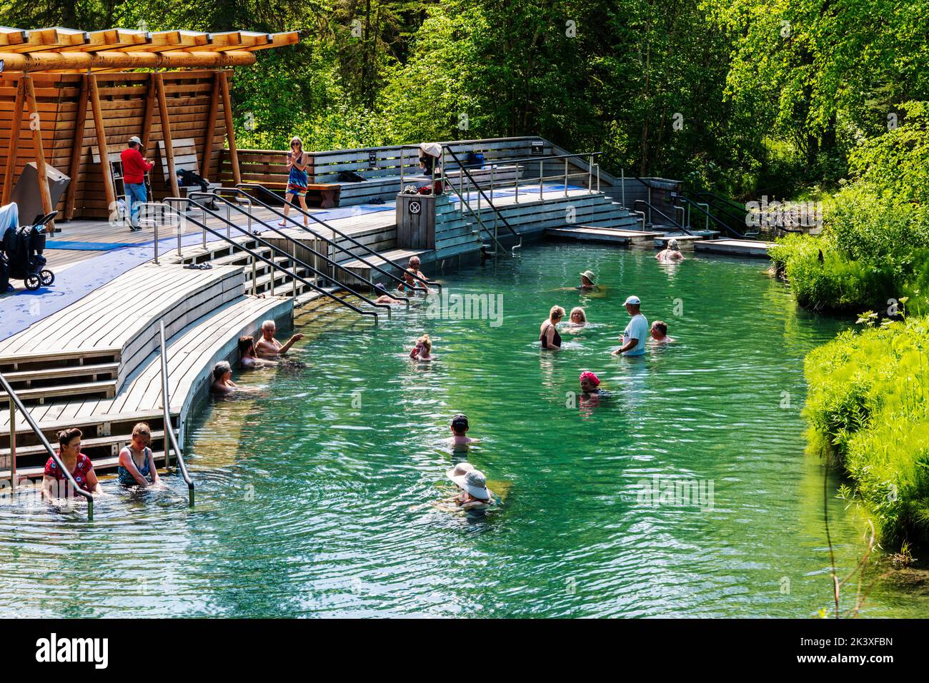 Tourists enjoying Liard River Hot Springs; Liard River Provincial Park ...