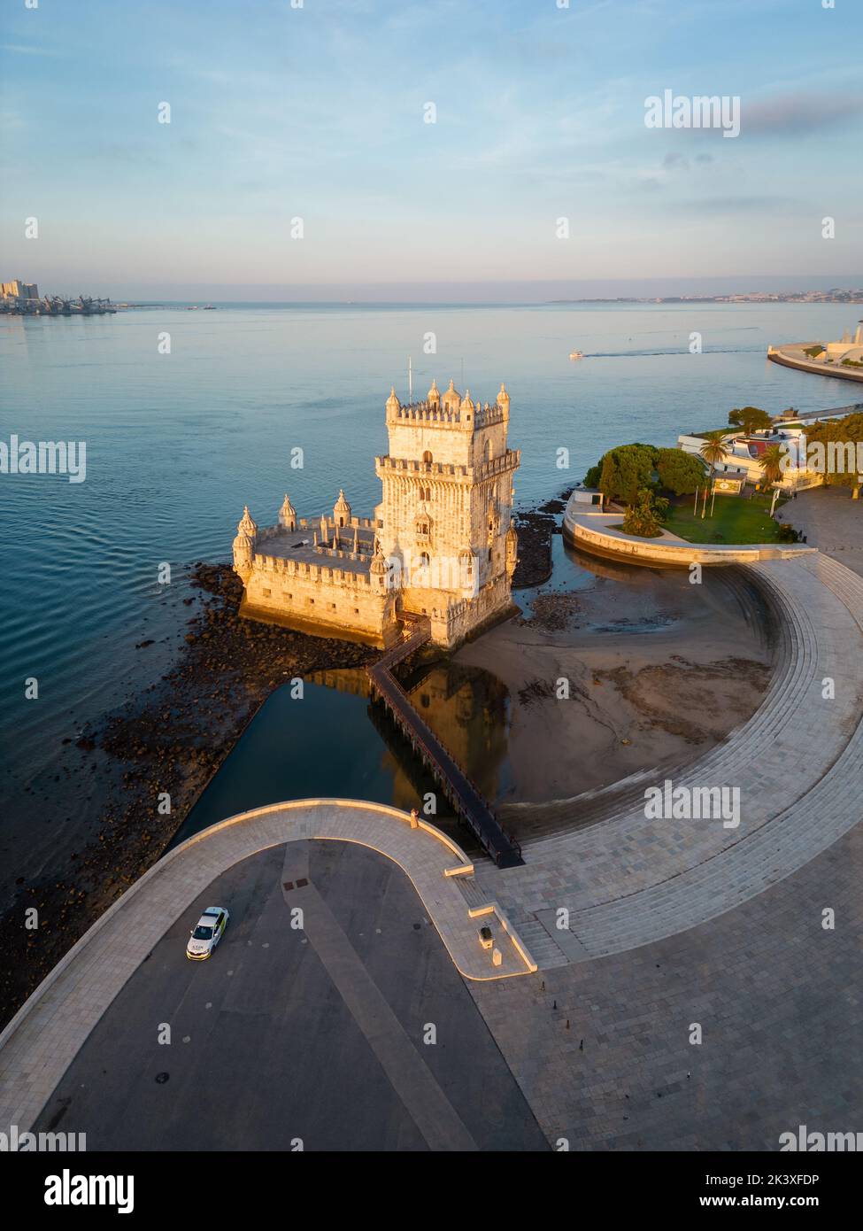Aerial views of Torre de Belém - Rio Tejo, Lisboa - Portugal Stock ...