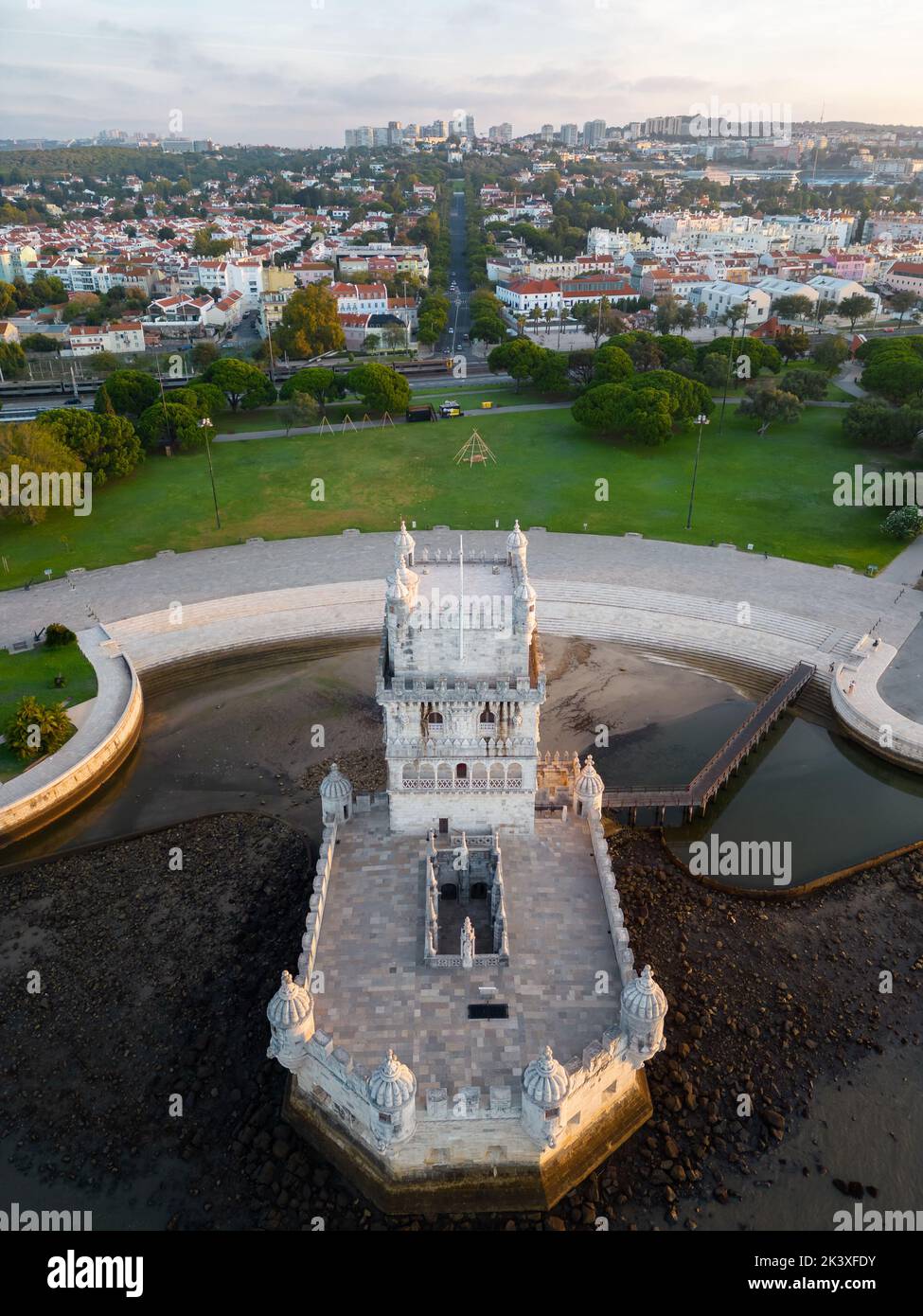 Aerial views of Torre de Belém - Rio Tejo, Lisboa - Portugal Stock ...