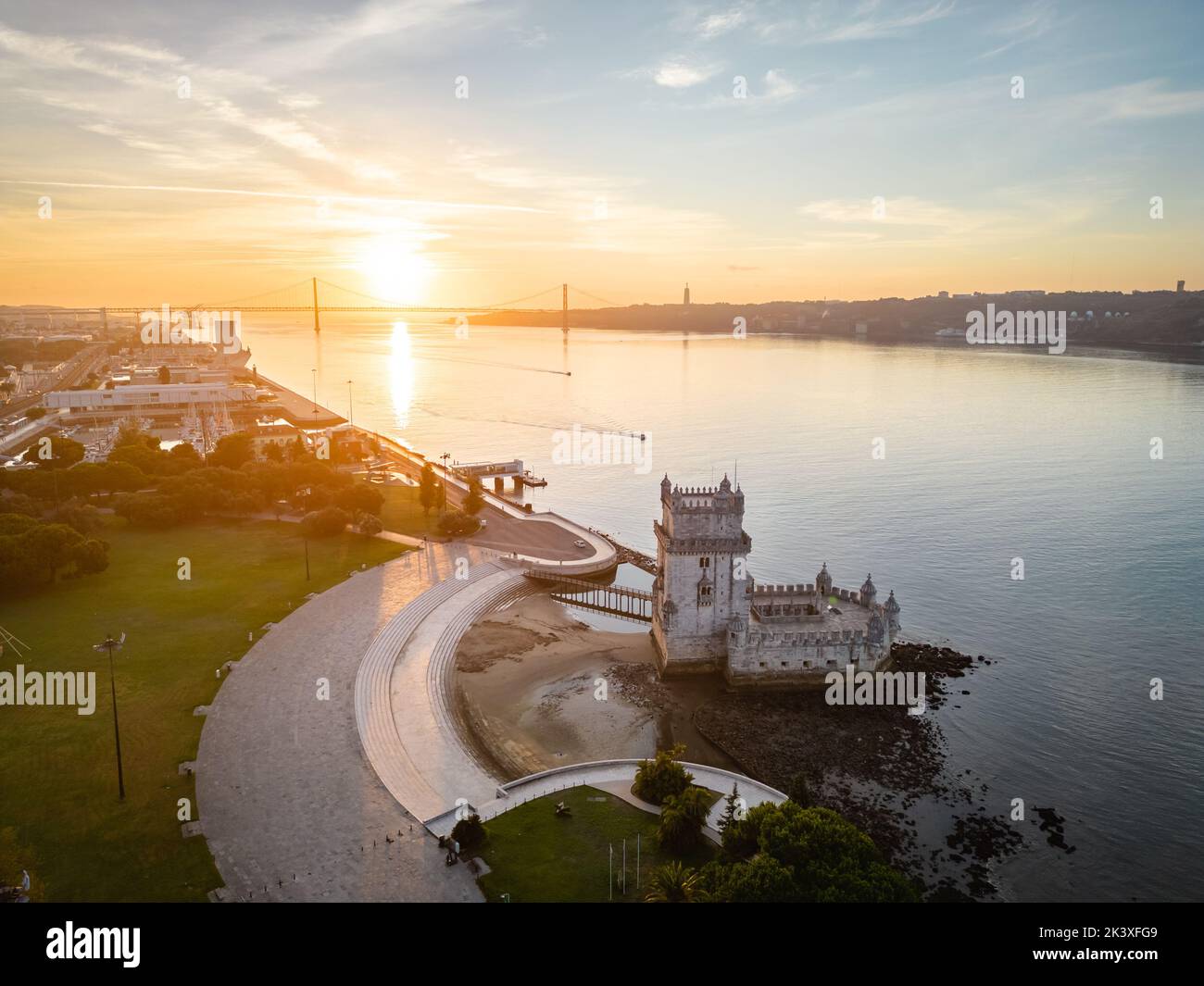 Aerial drone view belem tower hi-res stock photography and images - Alamy