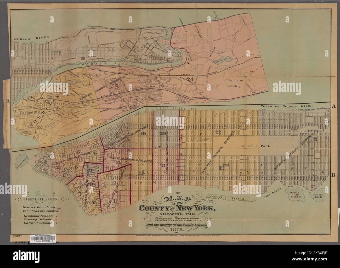 Map of the County of New York : showing the school districts and the ...