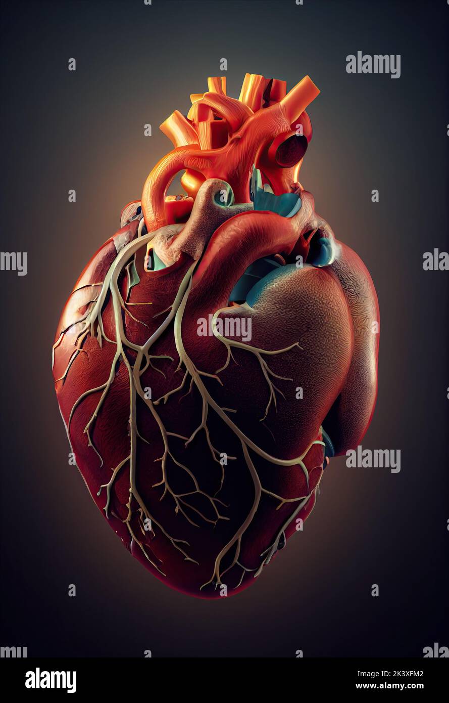 Model of the human heart anatomy isolated on black background. Pathway ...