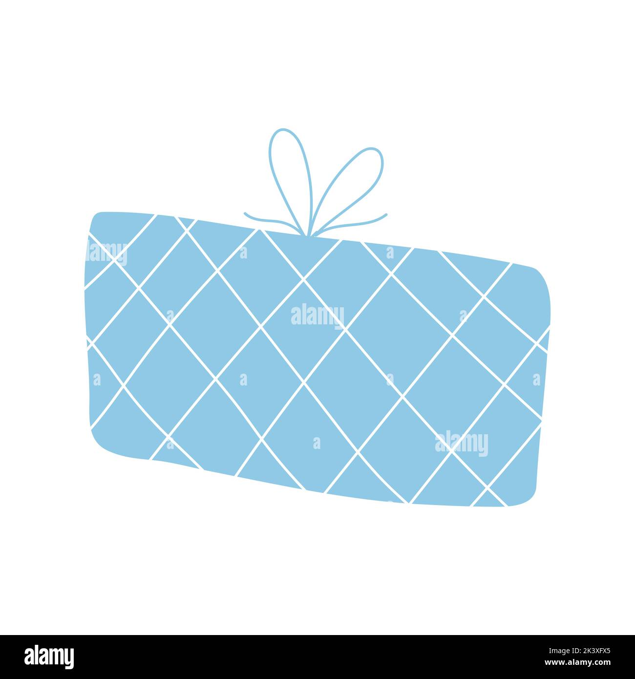 Vector illustration of blue gift box in cartoon flat style. Hand drawn ...