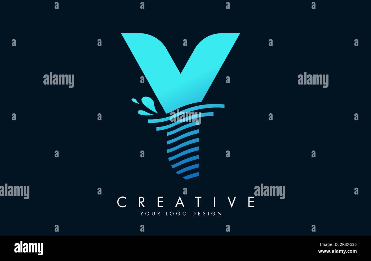 Blue Y Letter Logo with Waves and Water Drops Design Vector ...