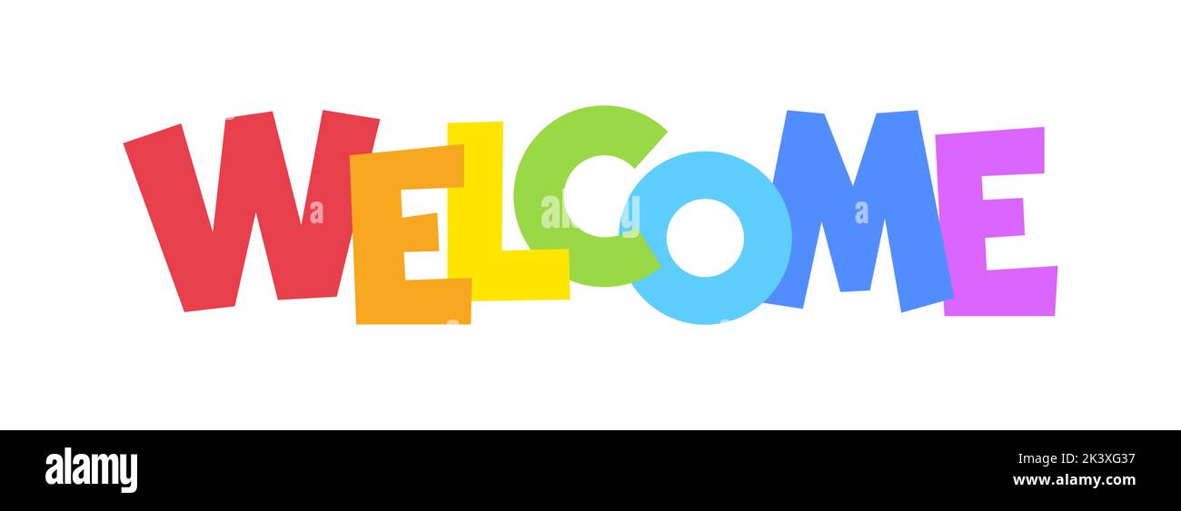 Welcome rainbow flat lettering. Typography bright banner header for ...