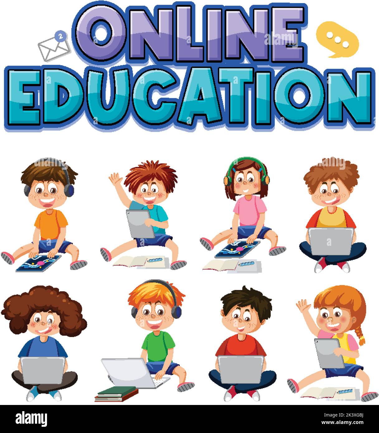 Online education with cartoon character illustration Stock Vector Image ...