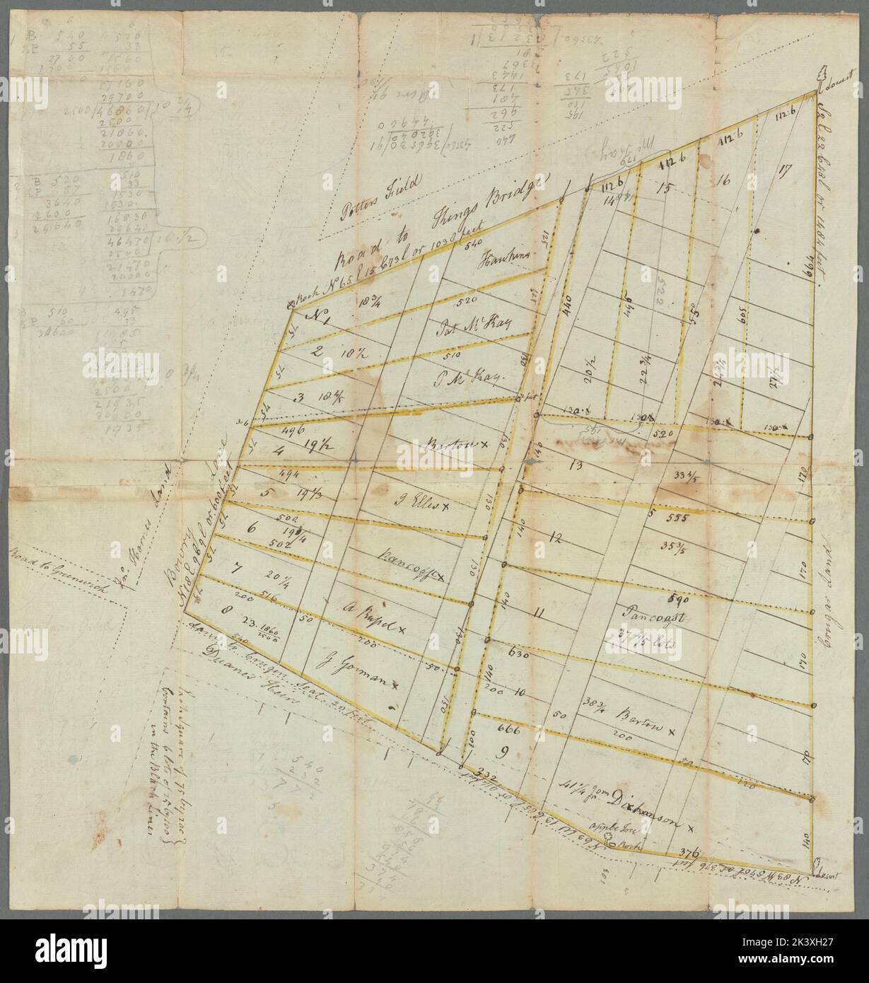 Bowery Lane and King's Bridge Road 1780 - 1810. Cartographic. Maps, Surveys, land surveys ...