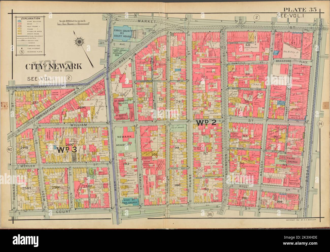 Newark, V. 2, Double Page Plate No. 35 Map bounded by Market St., Broad ...