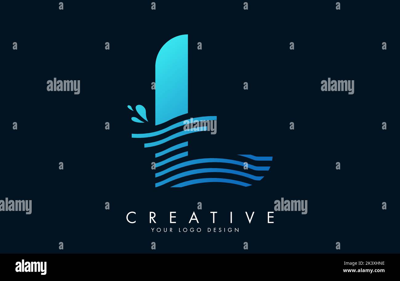 Blue L Letter Logo with Waves and Water Drops Design Vector ...