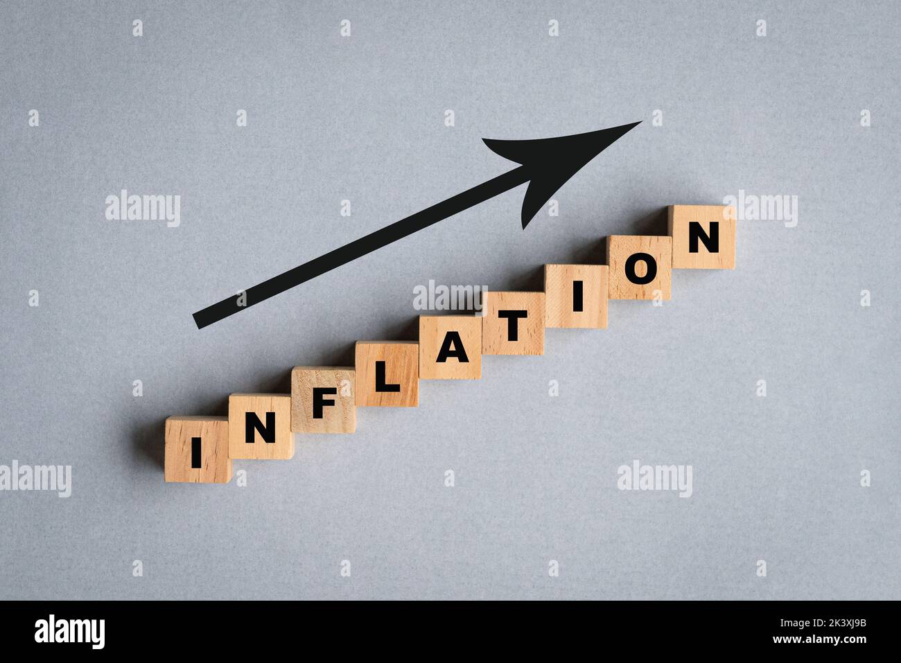 Letters of the alphabet Inflation on wood cubes with an arrow going up ...
