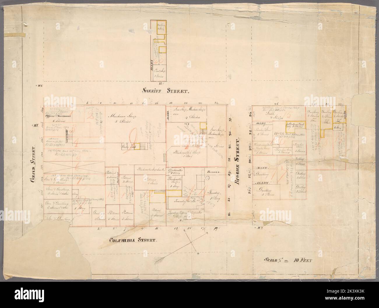 Manuscript map of the section bounded by Grand Street, Sheriff Street ...