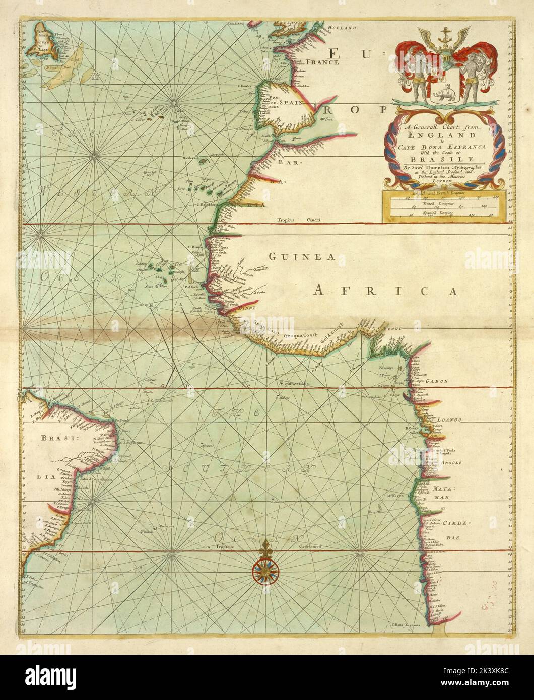 A generall chart from ENGLAND to cape Bona Espranca with the coast of ...