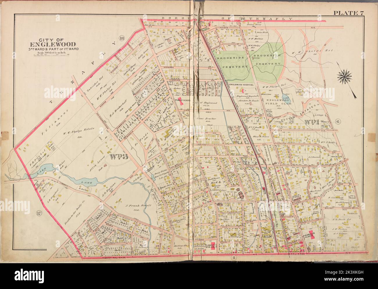 Bergen County, V. 1, Double Page Plate No. 7 Map bounded by Lydecker St ...