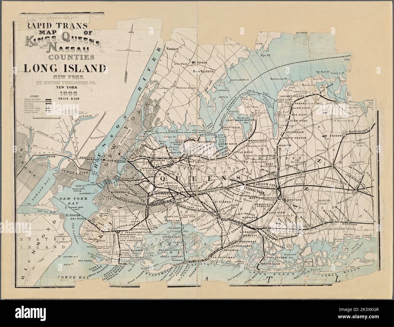 Rapid Transit Map of Kings, Queens, and Nassau Counties, Long Island ...