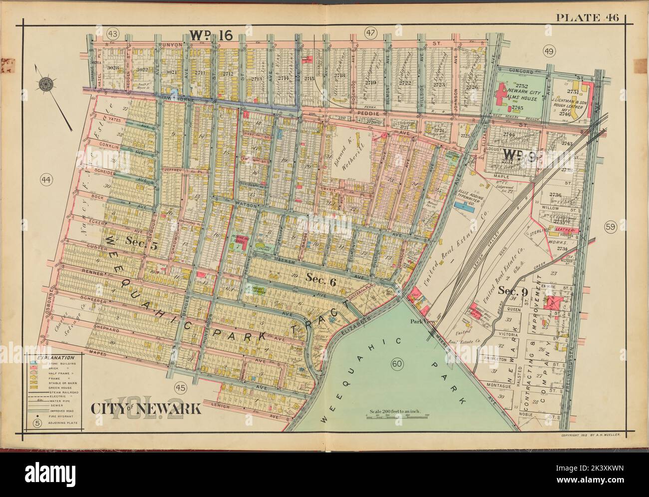 Newark, V. 2, Double Page Plate No. 46 Map bounded by Runyon St ...