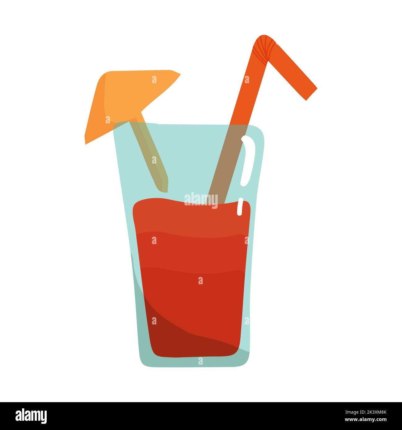 Vector illustration of red cocktail with cocktail umbrella and straw in ...