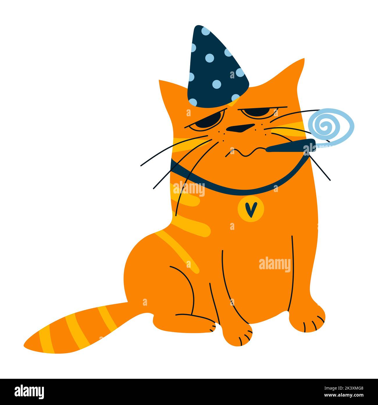 Vector illustration of ginger cat in birthday hat. Happy Birthday ...