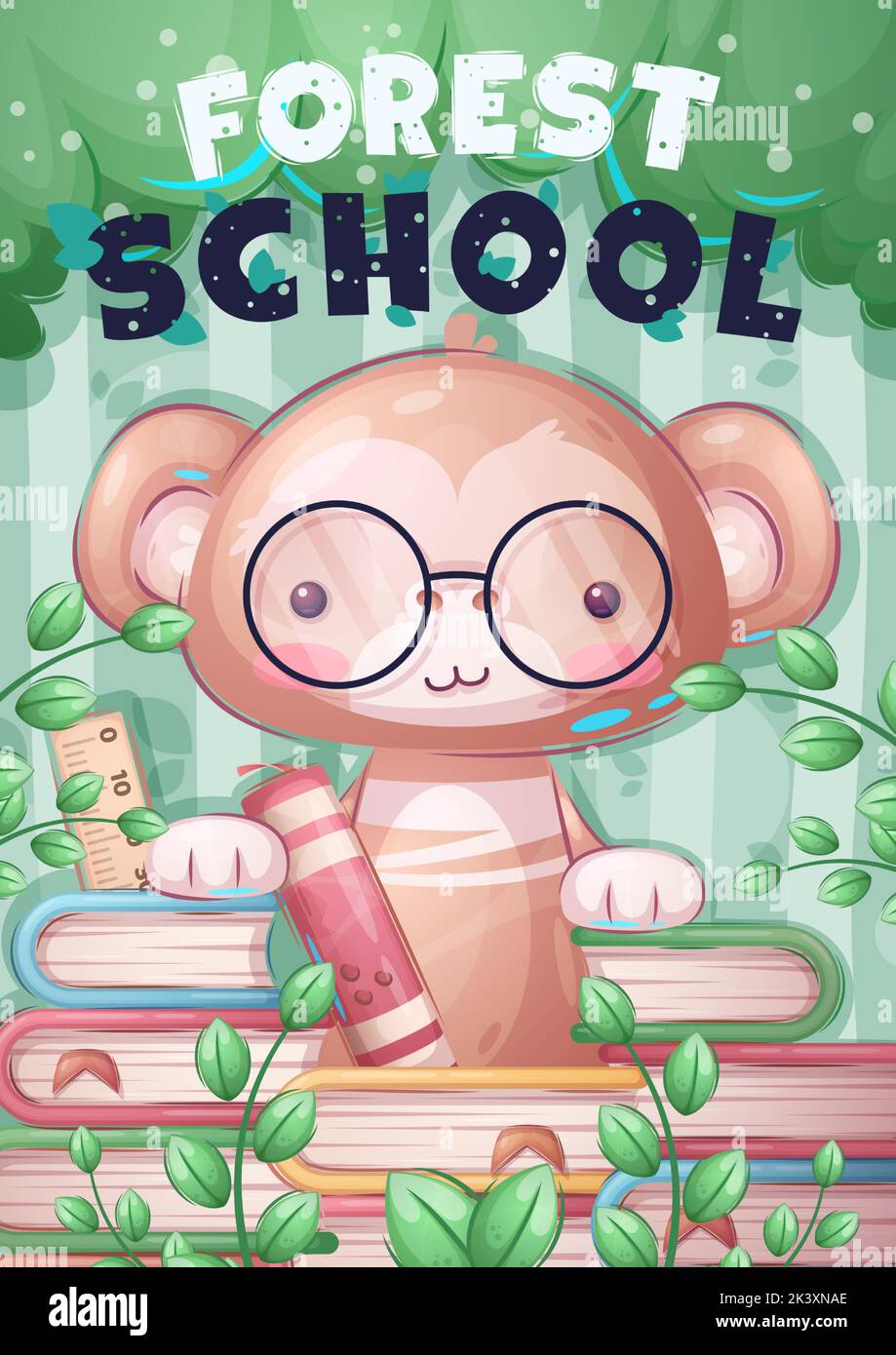 Cartoon School Monkey