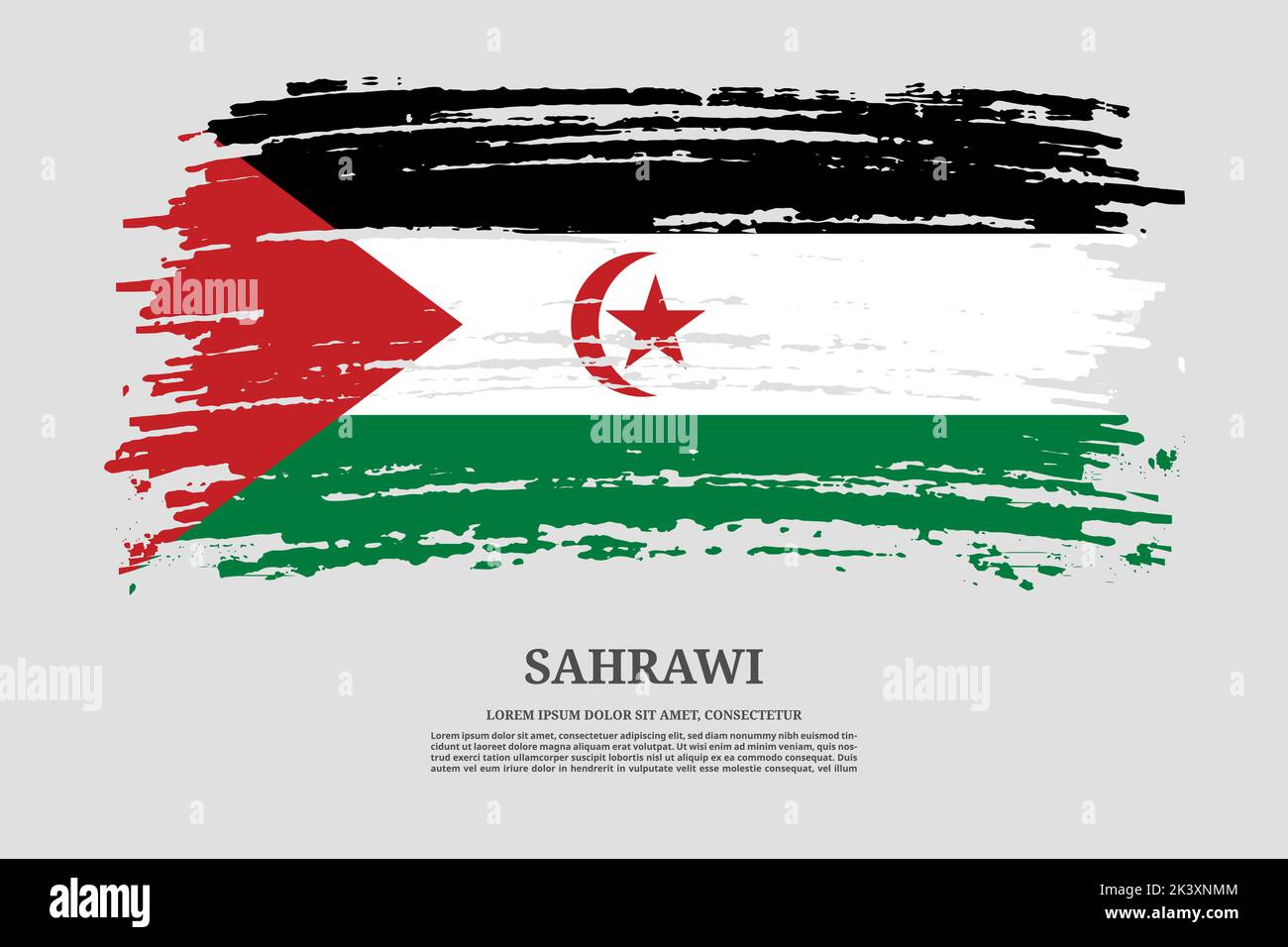 Sahrawi flag with brush stroke effect and information text poster ...