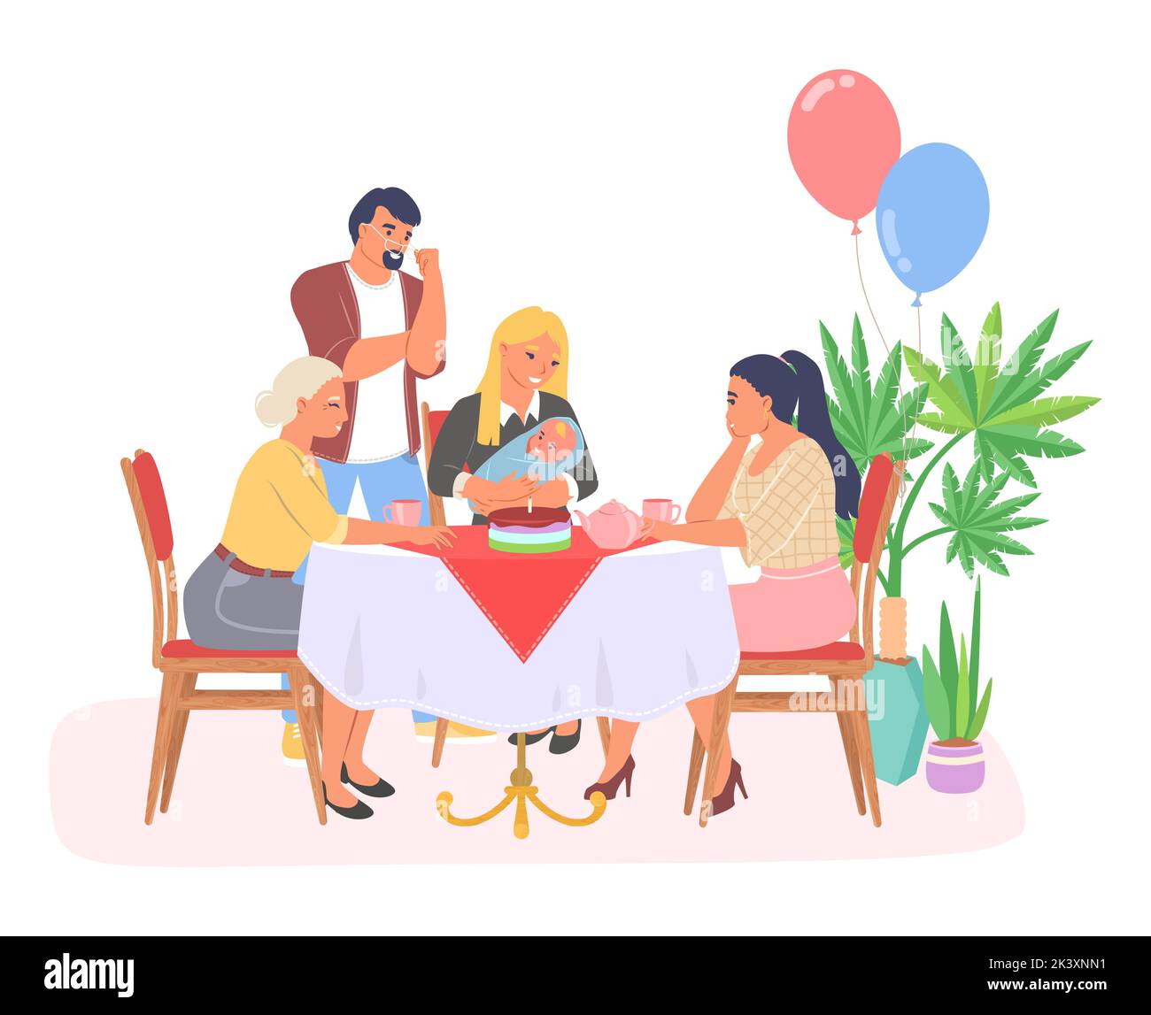 Newborn baby vector. Family holiday illustration. Young mother and ...