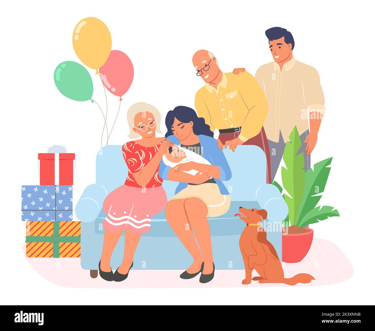 Newborn and mother day celebration. Young family celebrating childbirth ...