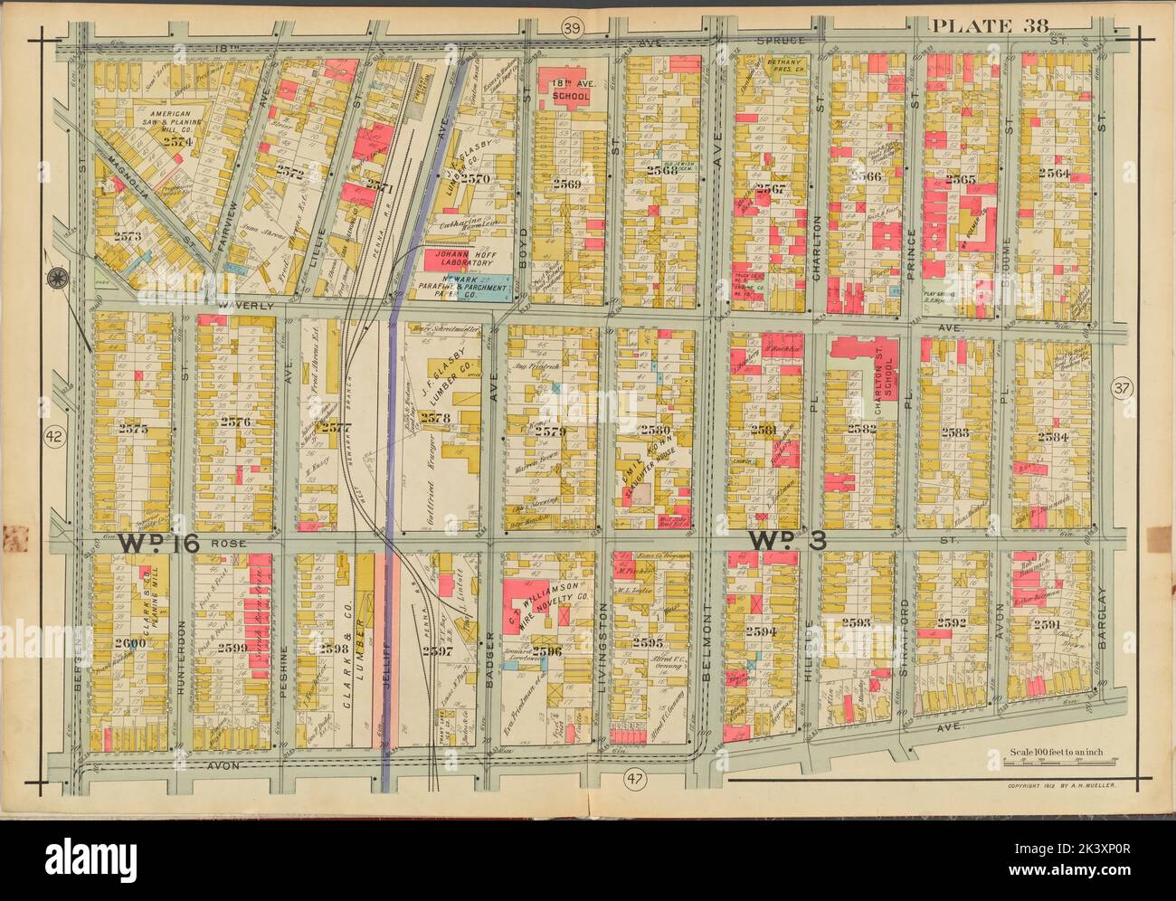 Newark, V. 2, Double Page Plate No. 38 Map bounded by 18th Ave., Spruce ...