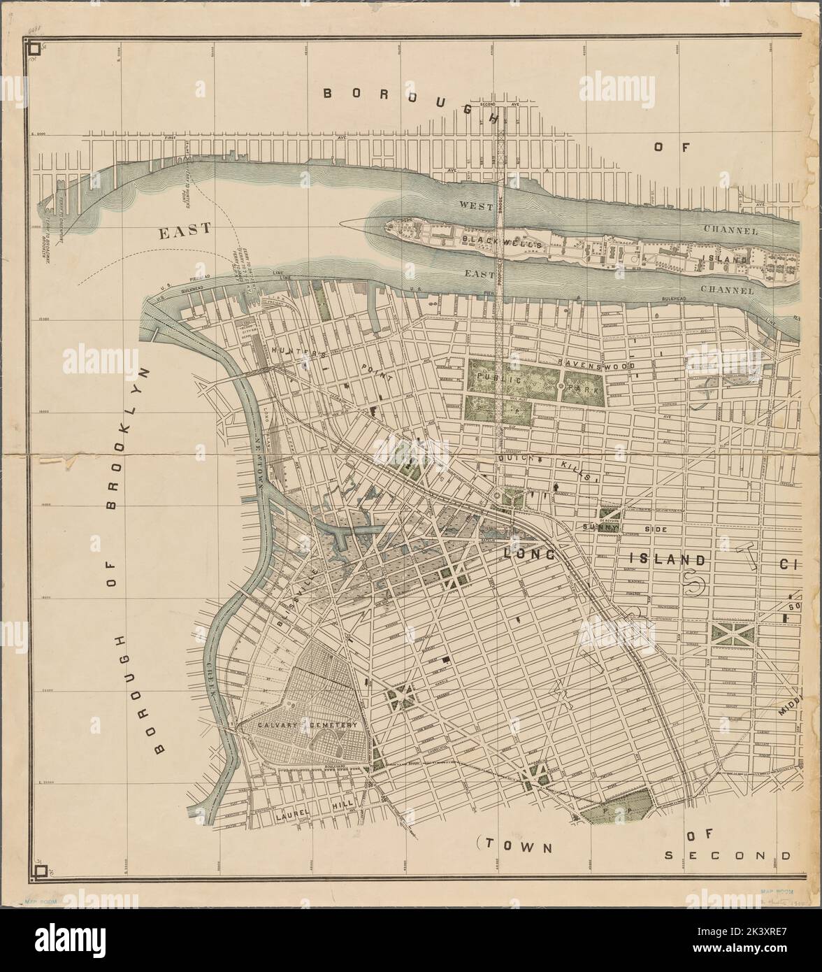 Map and plan showing the street system in the 1st ward of the borough ...
