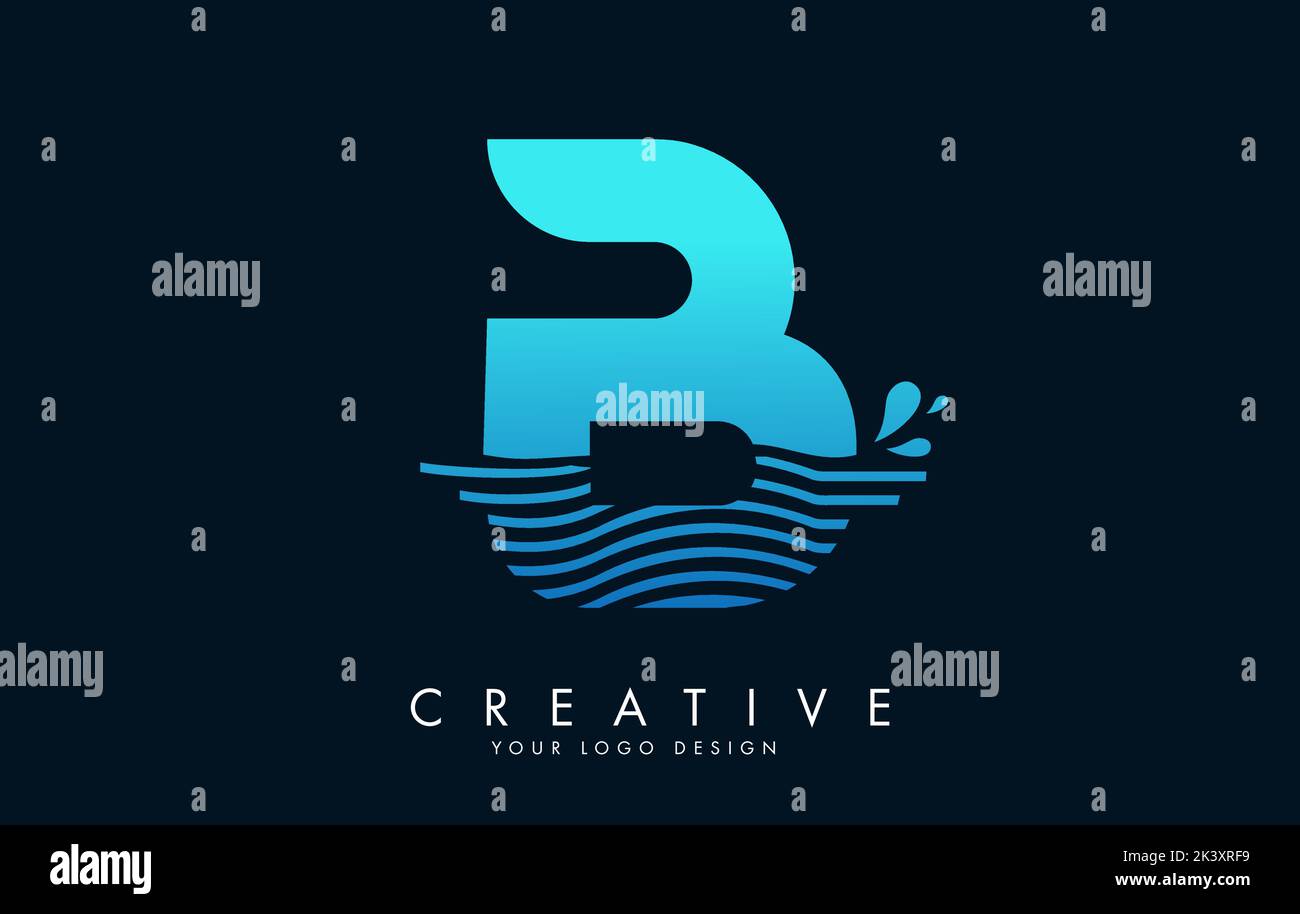 Blue B Letter Logo with Waves and Water Drops Design Vector Illustration Stock Vector Image ...