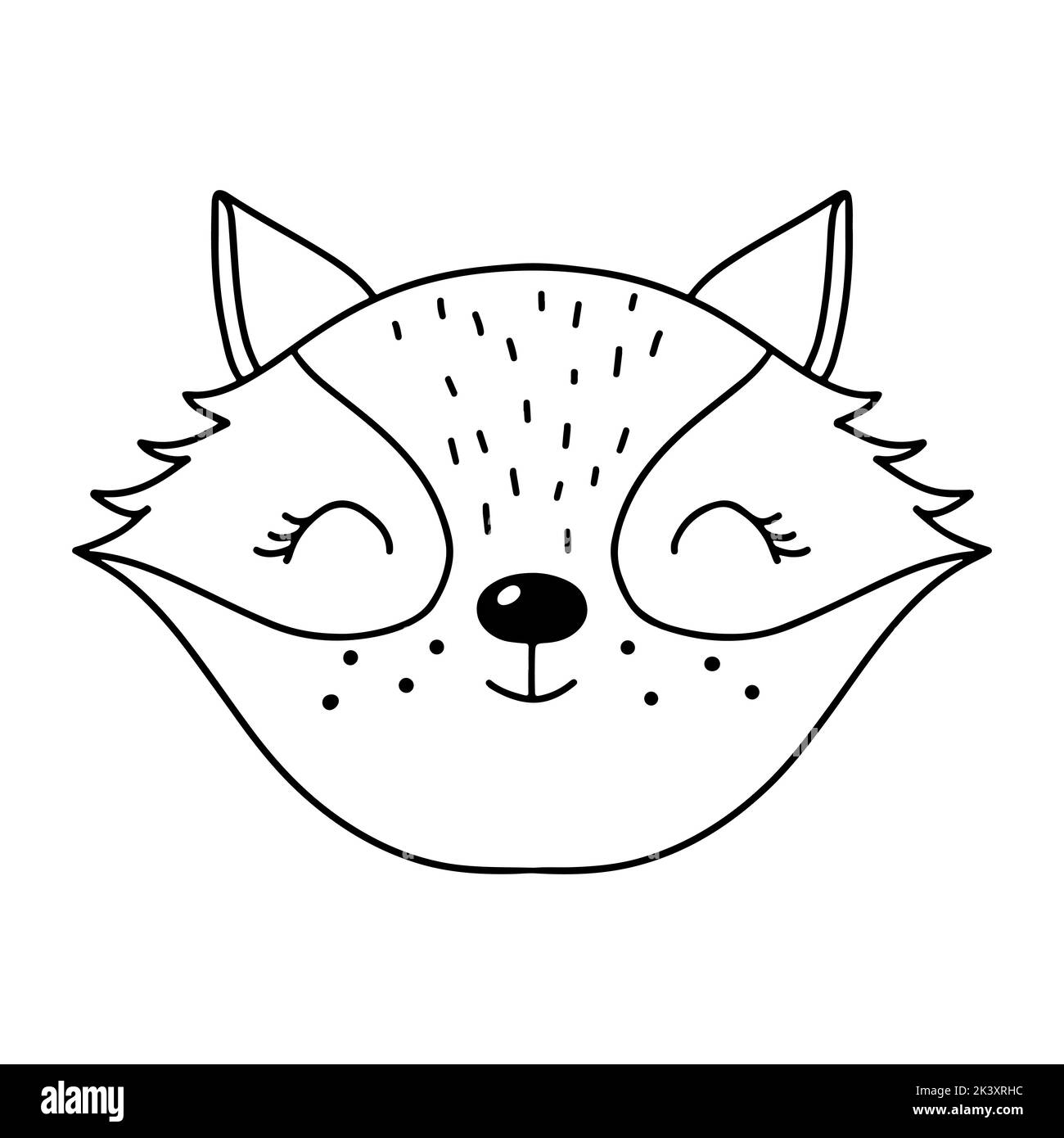 Cute fox face. Funny animal head icon. Hand drawn isolated vector ...