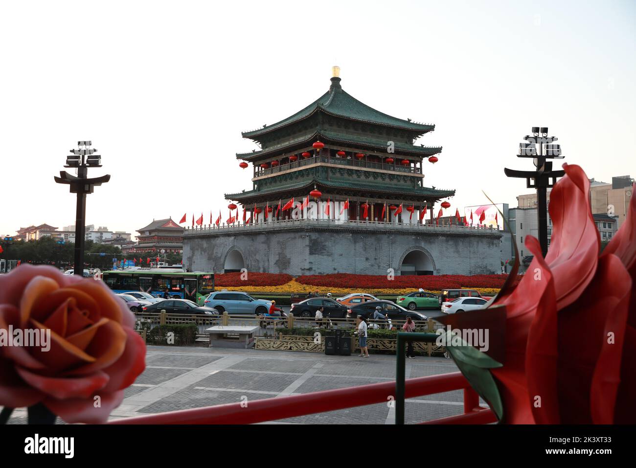 XI'AN, CHINA - SEPTEMBER 28, 2022 - National flags fly on a street in ...